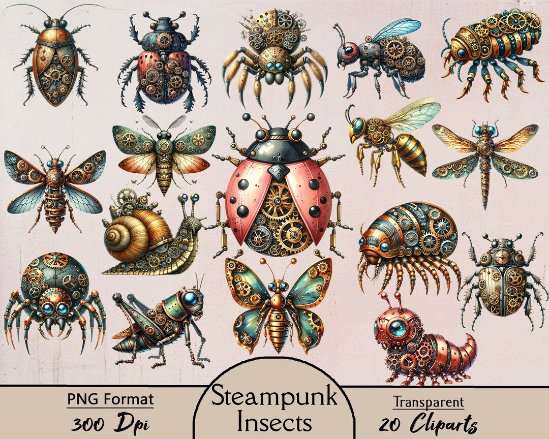 Steampunk Insects, 20 PNG Cliparts, Steampunk, Insect, Printable ...