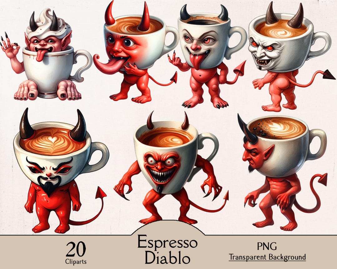Espresso Diablo, Espresso Devil, 20 PNG Cliparts, Funny Devil Clipart ...