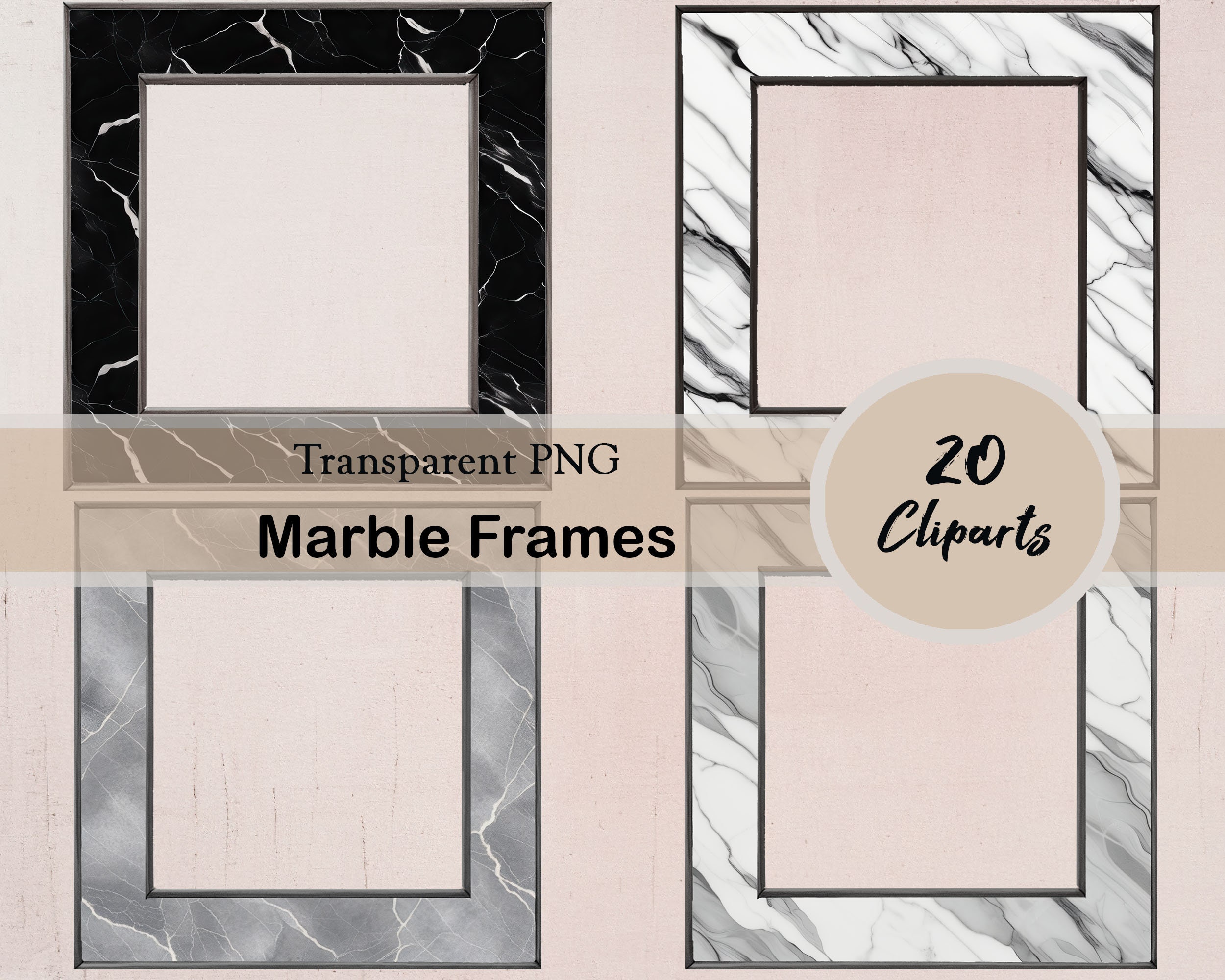 Marble Frames, 20 PNG Cliparts, Overlay, Marble, Design, White, Black ...