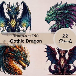 Gothic Dragons, 22 PNG Cliparts, Dark Fantasy, Dragon Clipart, Digital ...