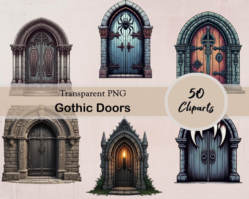 Gothic Doors, 50 PNG Cliparts, Fantasy Wooden Doors, Dungeon Entrance ...