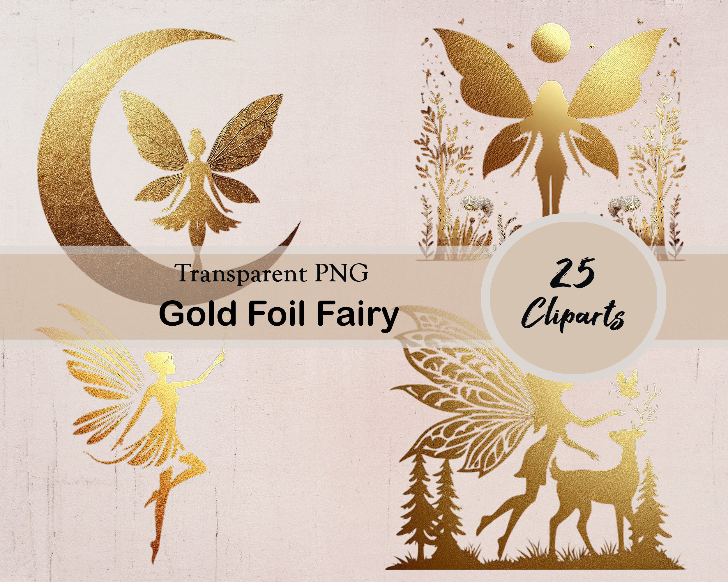 Gold Foil Fairy, 25 PNG Cliparts, Fairy Clipart, Gold Foil Clipart ...
