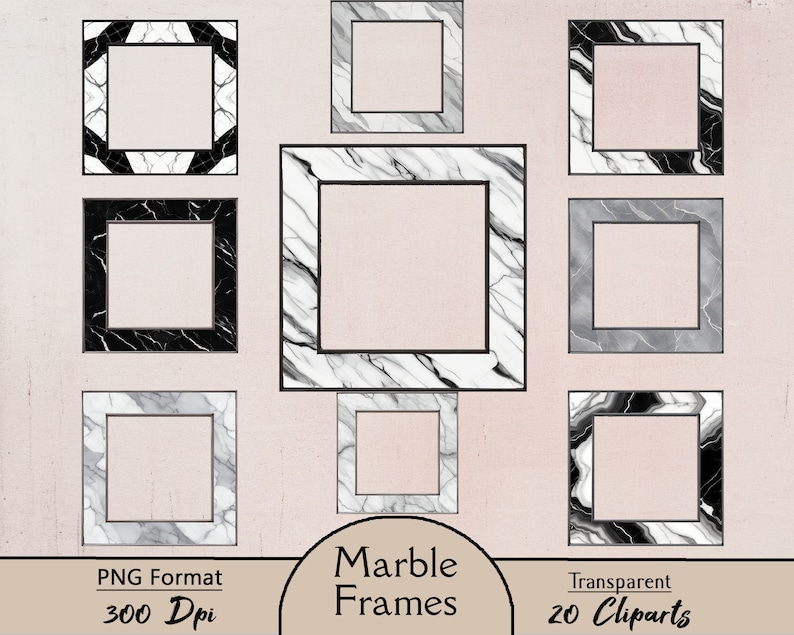 Marble Frames, 20 PNG Cliparts, Overlay, Marble, Design, White, Black ...