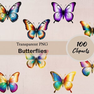 Butterflies, 100 PNG Cliparts, Colored Butterfly, Rainbow Butterfly ...