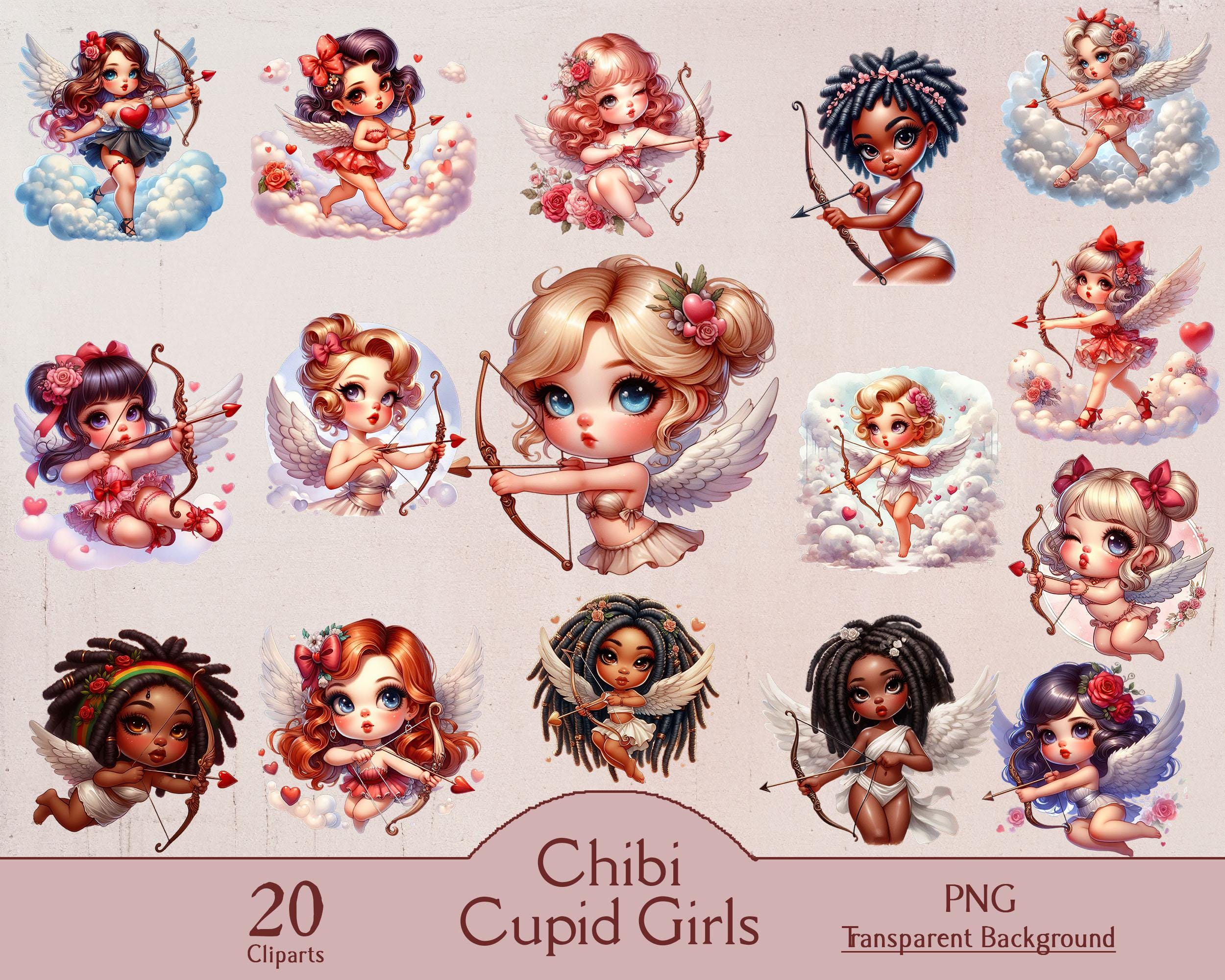 Chibi Cupid Girls, 20 Png Cliparts, Transparent, Valentine's Day ...