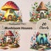 Mushroom Houses, 20 PNG Cliparts, Watercolor, Fairy Houses, Mushroom ...
