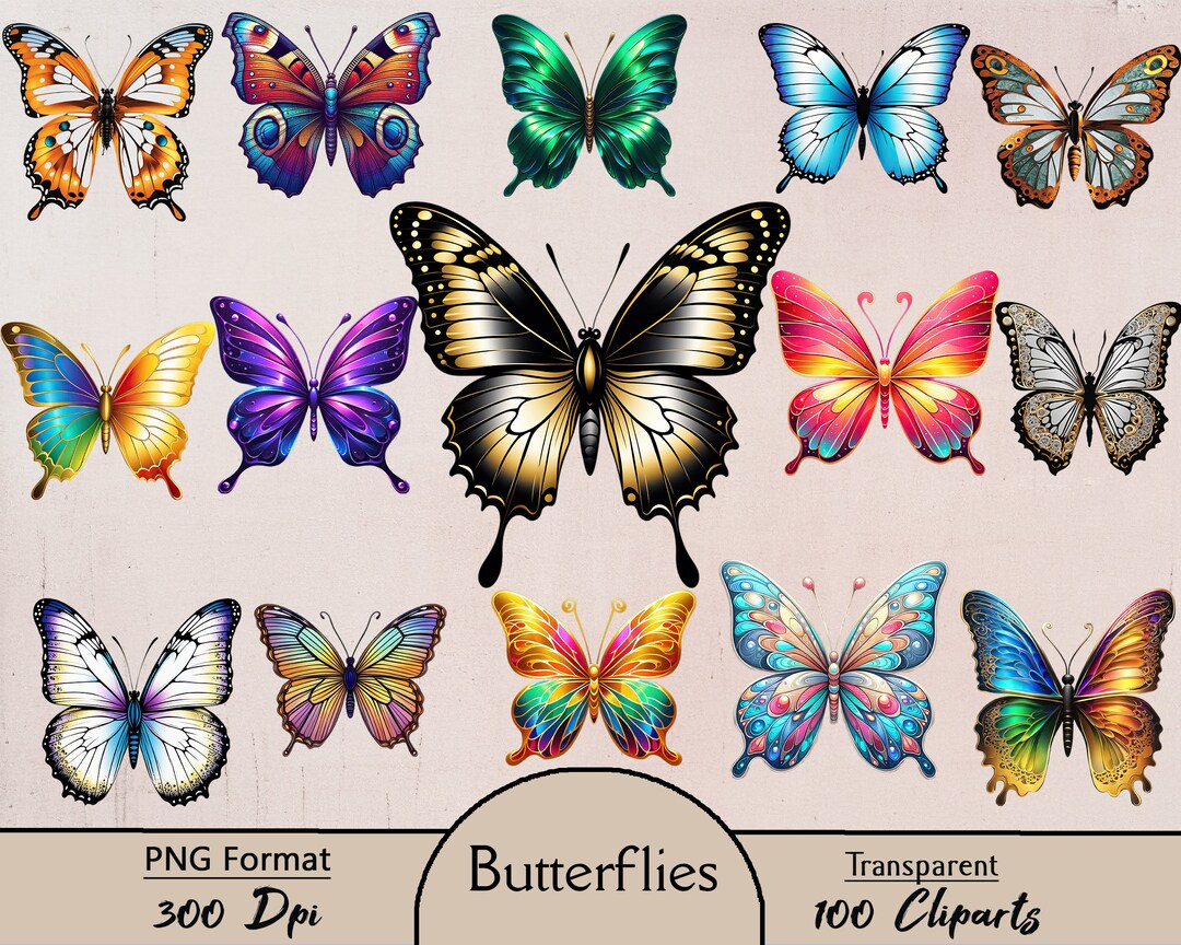 Butterflies, 100 PNG Cliparts, Colored Butterfly, Rainbow Butterfly ...