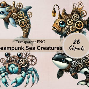 Steampunk Sea Animals, 20 PNG Cliparts, Underwater Clipart, Ocean ...