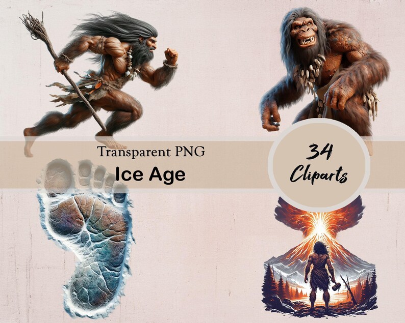 Ice Age Clipart, 34 PNG Cliparts, Digital, Dinosaurs, Caveman, Iceberg ...