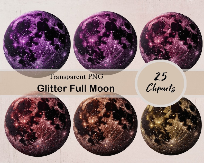 Glitter Full Moon, 25 PNG Cliparts, Full Moon, Clipart, Transparent ...