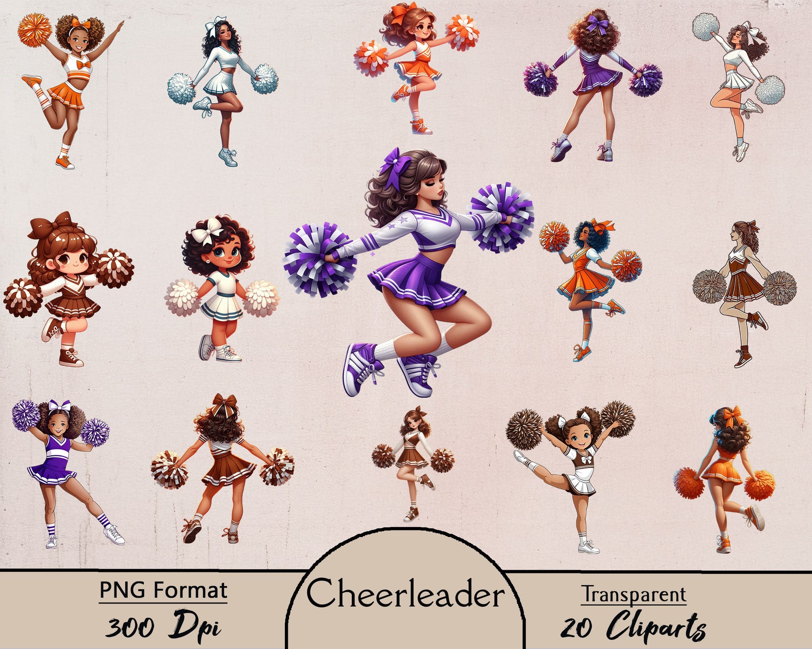 Cheerleader, 20 PNG Cliparts, Cheerleader Design, Sublimation,clipart ...
