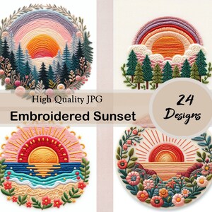 Embroidered Sunset, 24 JPG Images, Embroidery, Sunset, Landscape ...