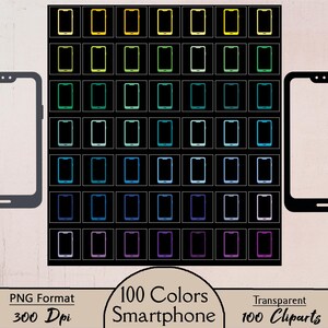 100 Smartphones, 100 Colors Smartphone, 100 PNG Cliparts, Digital ...