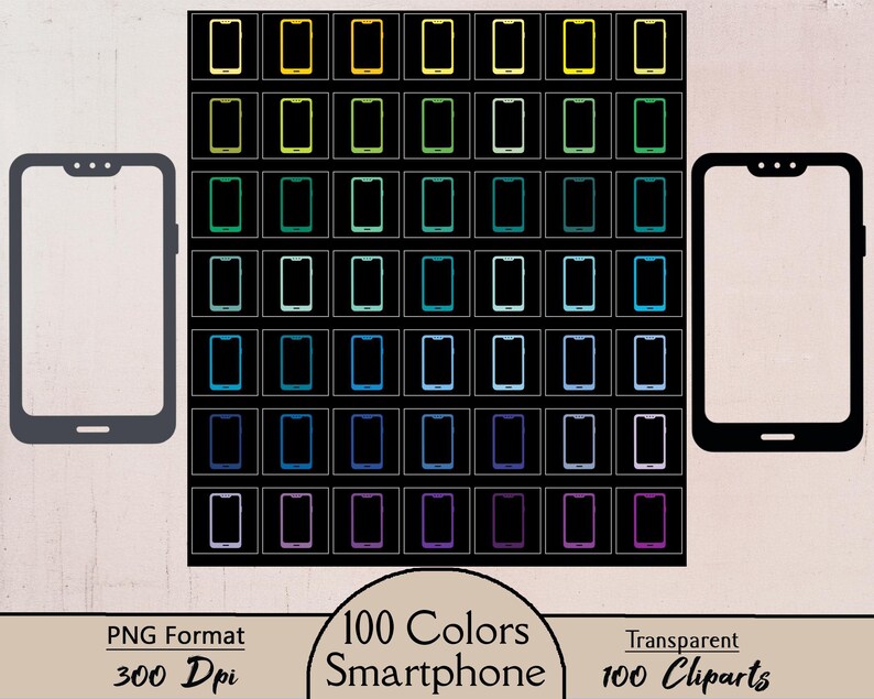 100 Smartphones, 100 Colors Smartphone, 100 PNG Cliparts, Digital ...