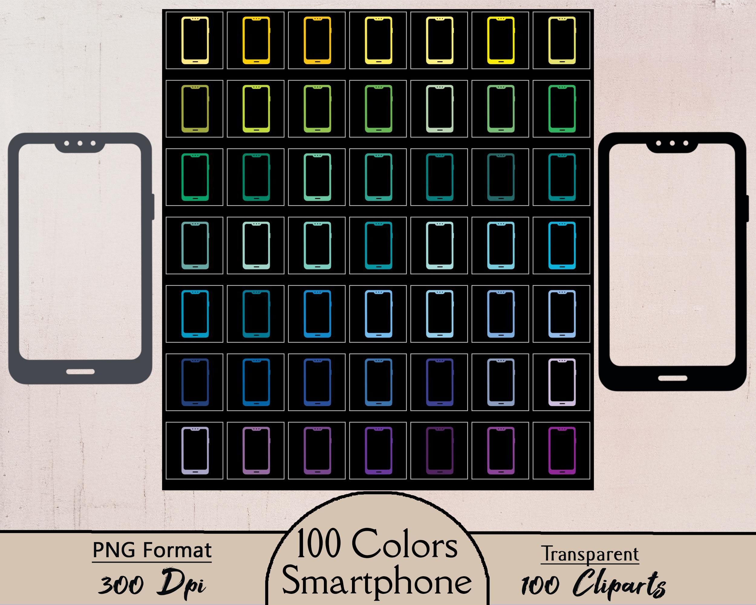 100 Smartphones, 100 Colors Smartphone, 100 PNG Cliparts, Digital ...