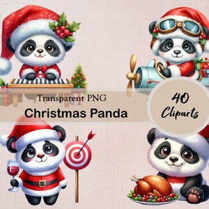 Christmas Panda, 40 PNG Cliparts, Cute Animals, Christmas Animals ...