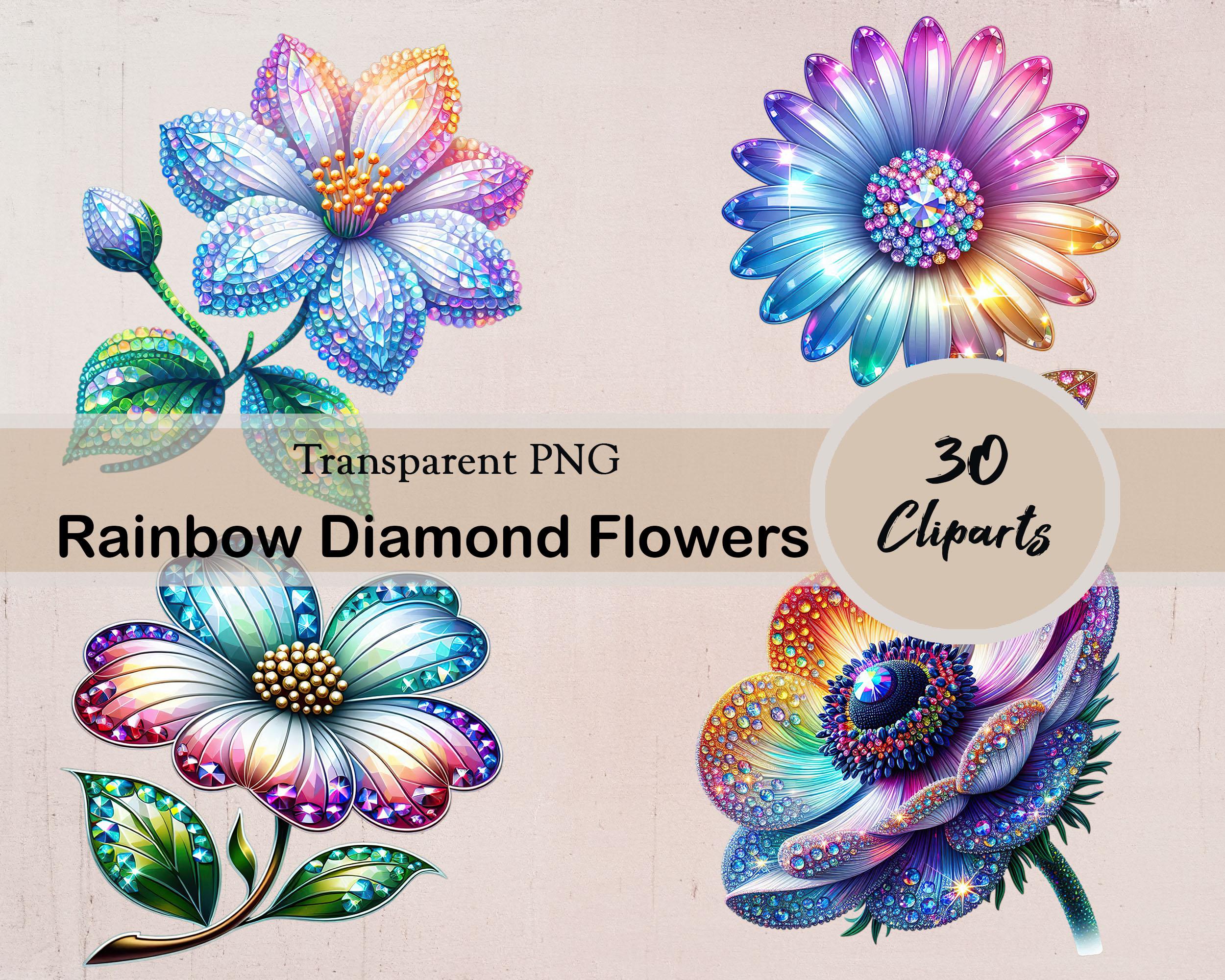 Rainbow Diamond Sparkling Flower Clipart, Rainbow Floral Designs, 30 ...