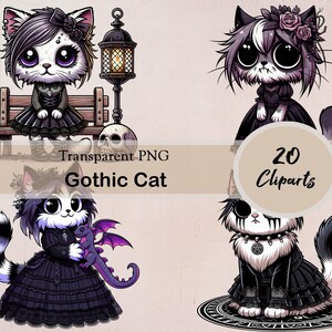 Gothic Cat, 20 PNG Cliparts, Whimsical Cat, Fantasy, Magic, Digital ...