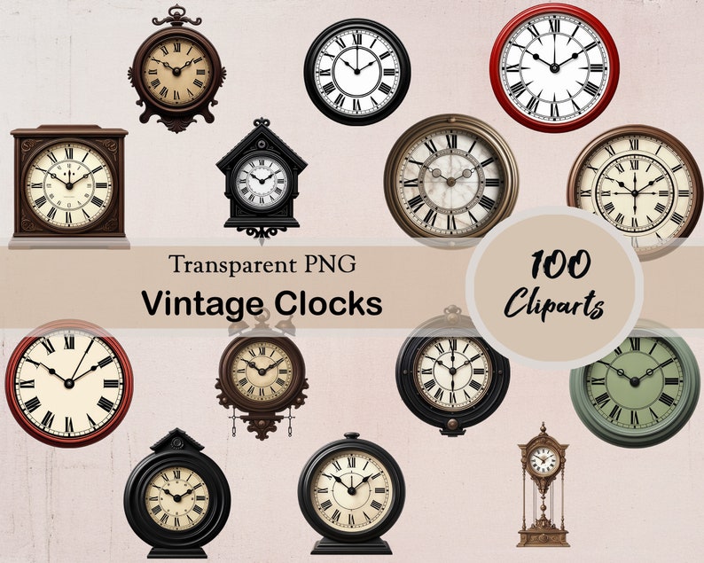 Vintage Clocks, 100 PNG Cliparts, Wall Clocks, Clocks, Retro, Old ...