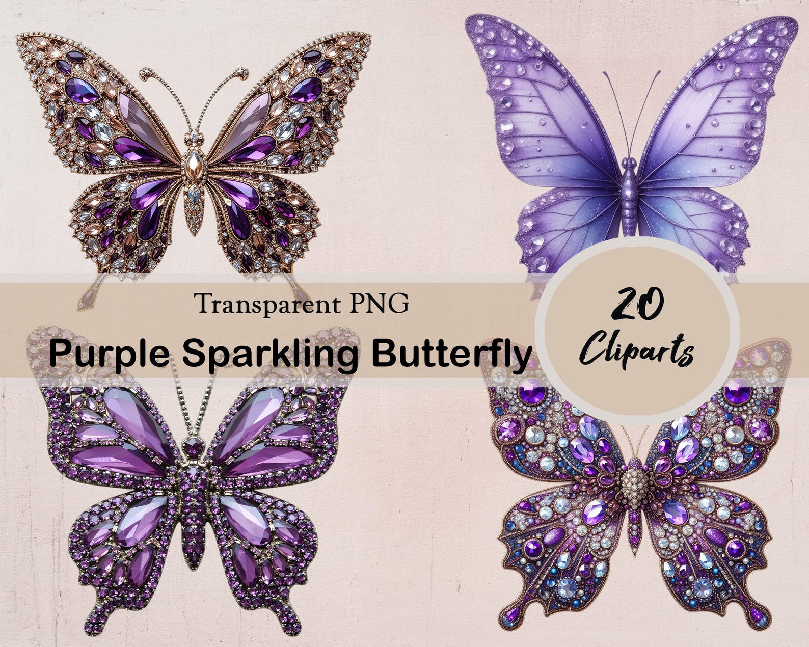 Purple Sparkling Butterfly, Glitter Butterfly, 20 PNG Cliparts ...