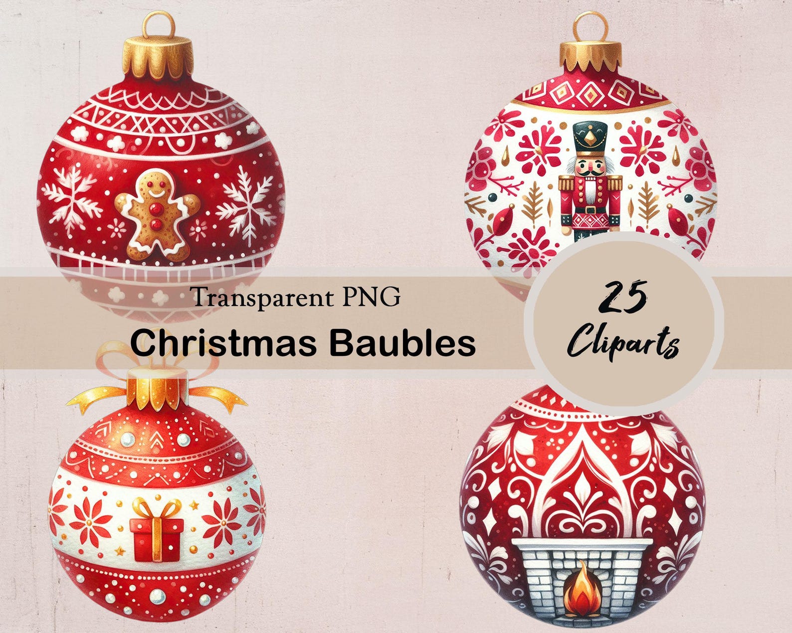 Christmas Baubles, 25 PNG Cliparts, Bauble, Clipart, Christmas, Digital ...