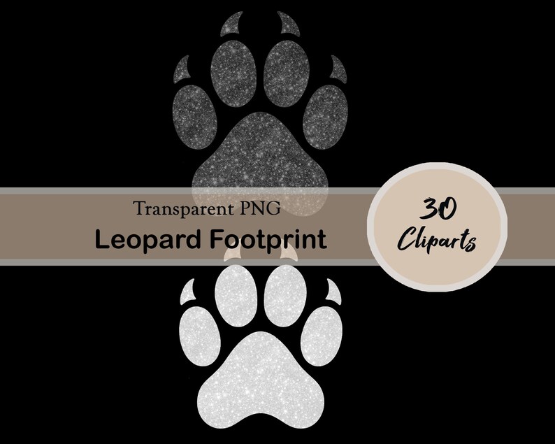 Leopard Footprint, 30 PNG Cliparts, Glitter Footprints, Leopard, Animal ...