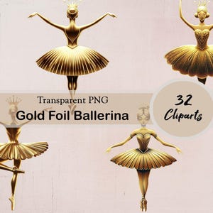 Gold Foil Ballerina, 32 PNG Cliparts, Balerina, Girl, Digital, Clipart ...