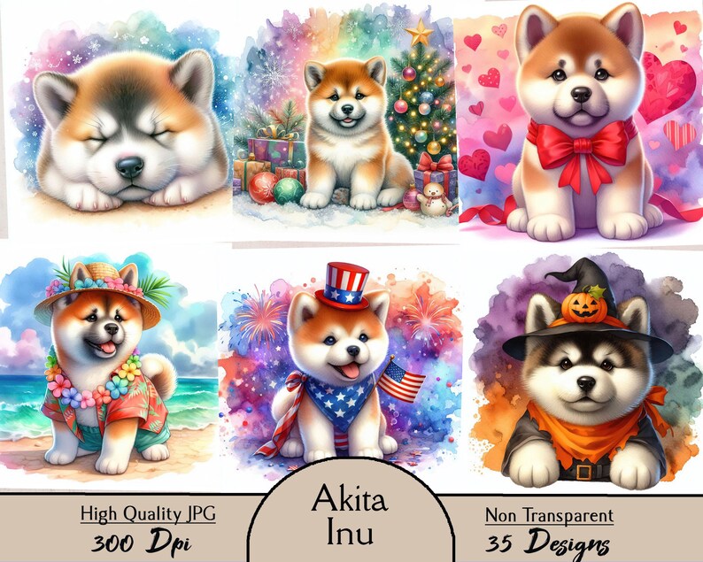Akita Inu, 35 JPG Images, Clipart, Dog, Portrait, Cute Dog, 4 Seasons ...