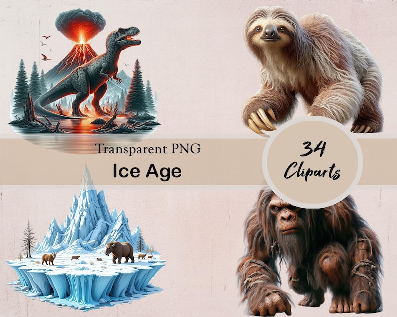 Ice Age Clipart, 34 PNG Cliparts, Digital, Dinosaurs, Caveman, Iceberg ...