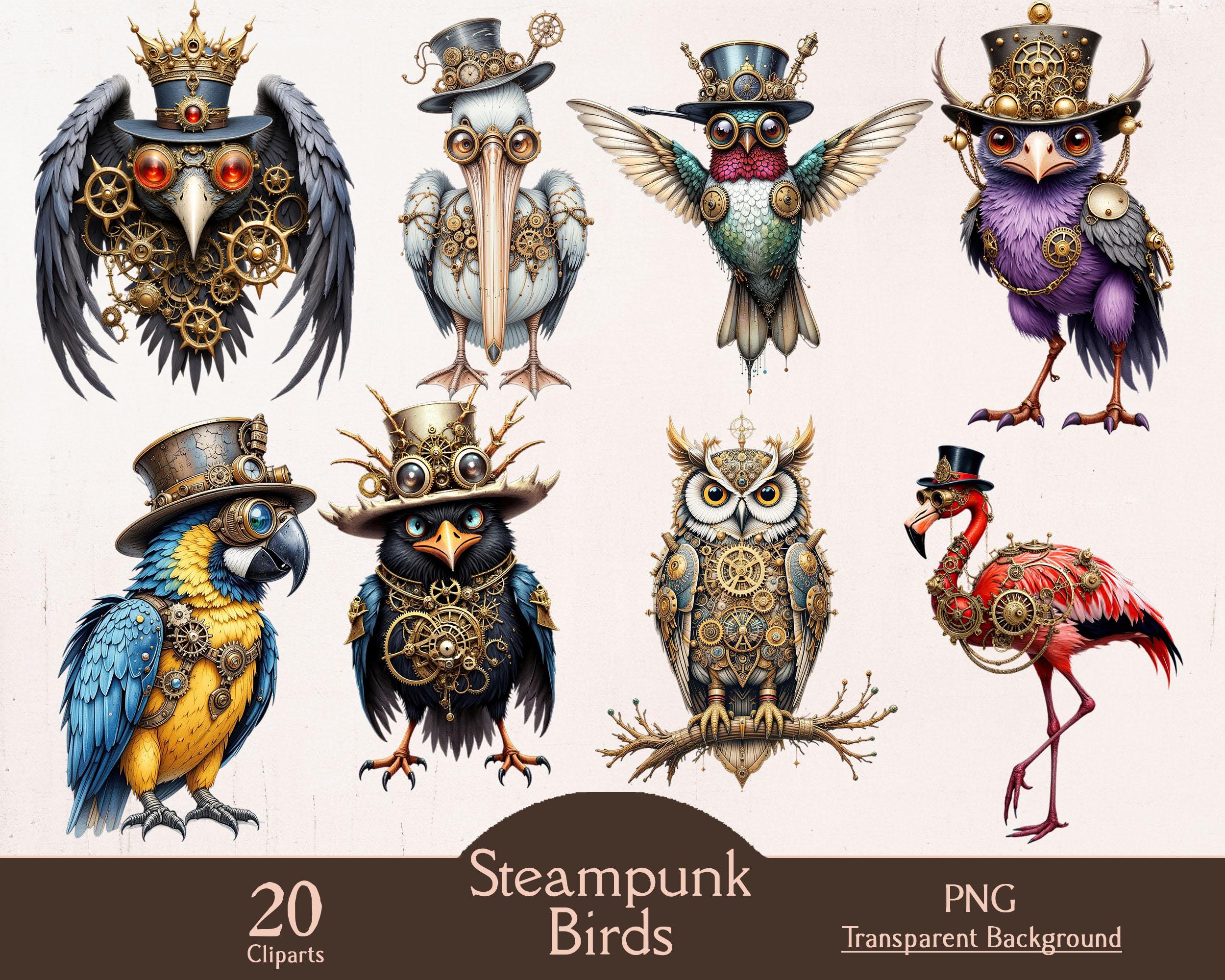 Steampunk Birds, 20 PNG Cliparts, Strampunk Animals, Steampunk Clipart ...