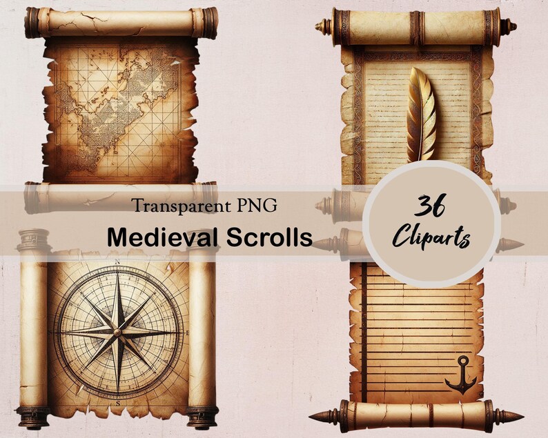 Medieval Scrolls, 36 PNG Cliparts, Vintage Scrolls, Scrolls Clipart ...