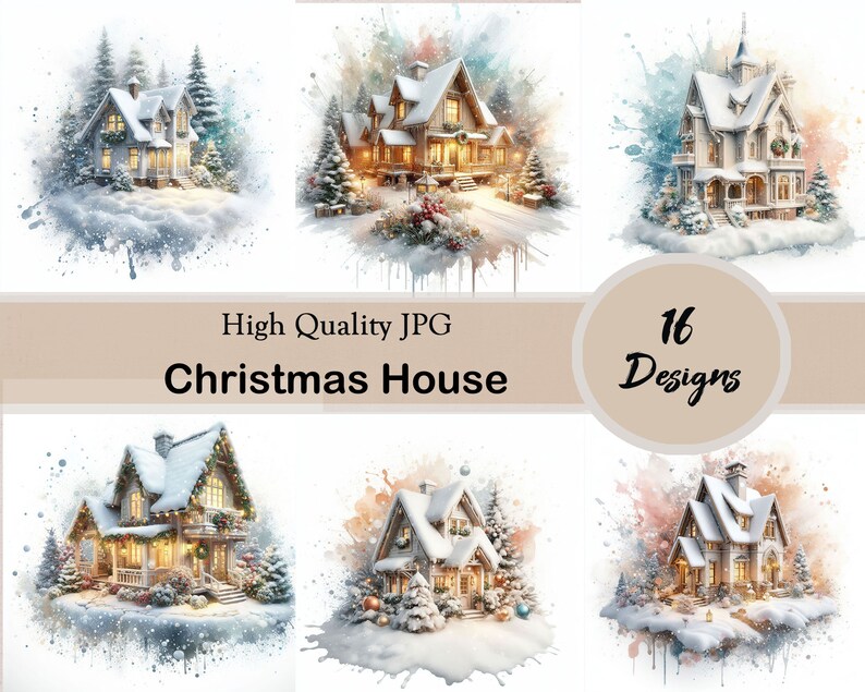 Cute, Christmas, House, Clipart,16 High Quality JPG, Christmas,digital ...