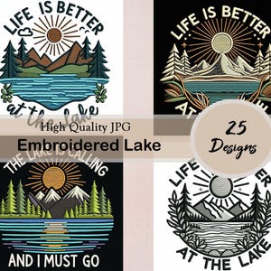 Embroidered Lake, 25 JPG Images, Embroidery, Lake, Landscape, Forest ...
