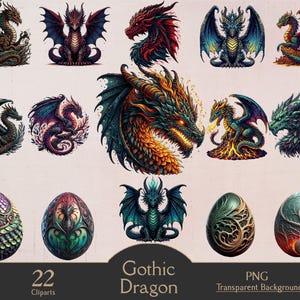 Gothic Dragons, 22 PNG Cliparts, Dark Fantasy, Dragon Clipart, Digital ...