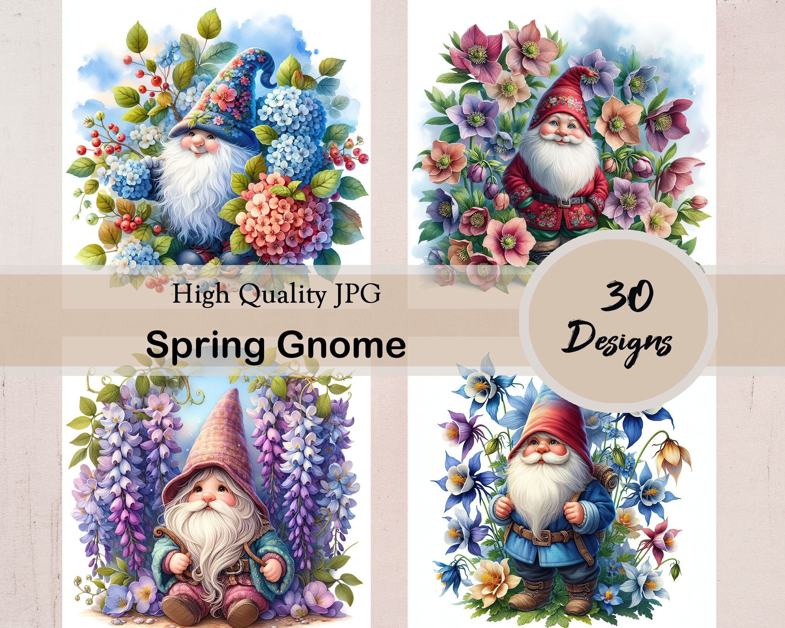 Spring Gnomes, 30 Jpg Images, Spring, Easter, Flowers, Blossoms ...