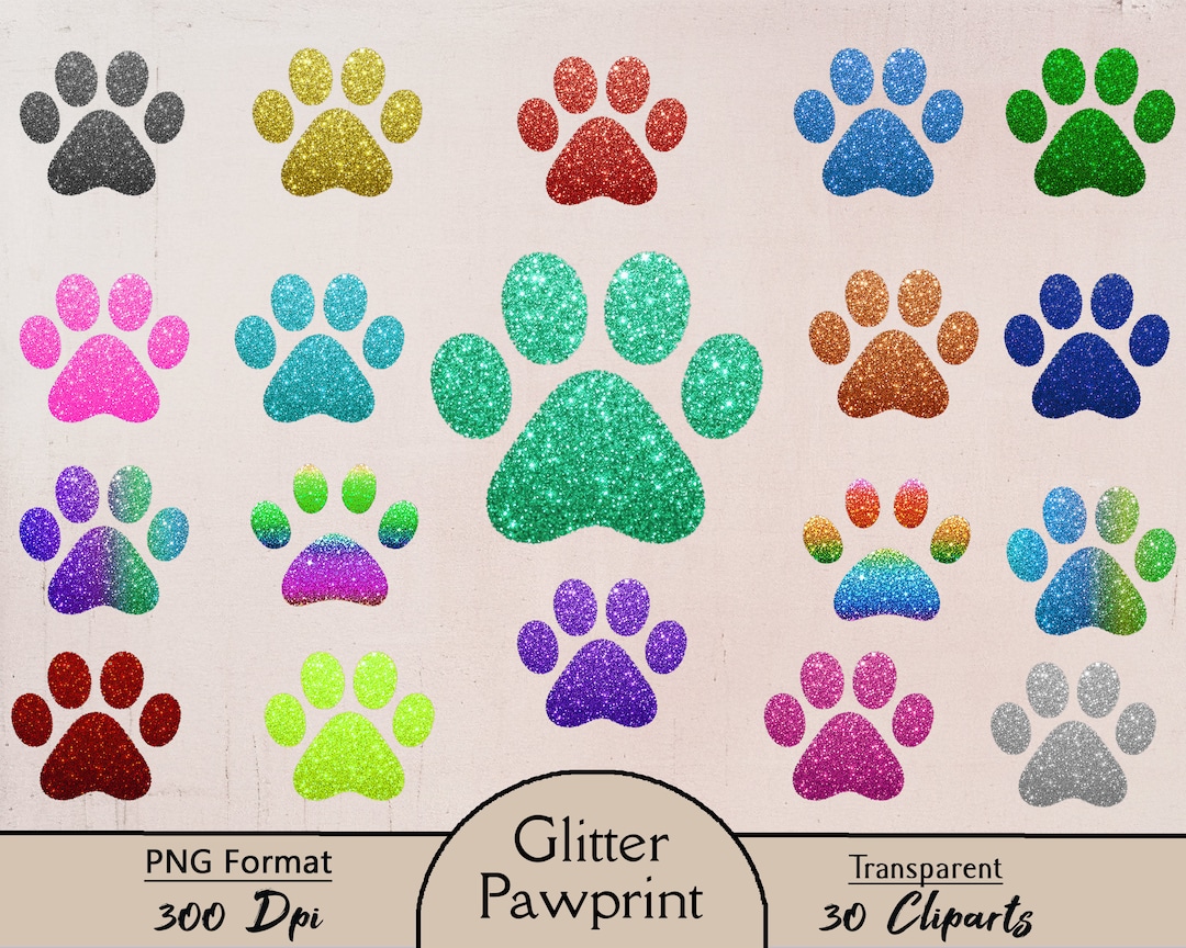 Glitter Pawprint, 30 PNG Cliparts, Glitter, Dog Paws, Clipart ...