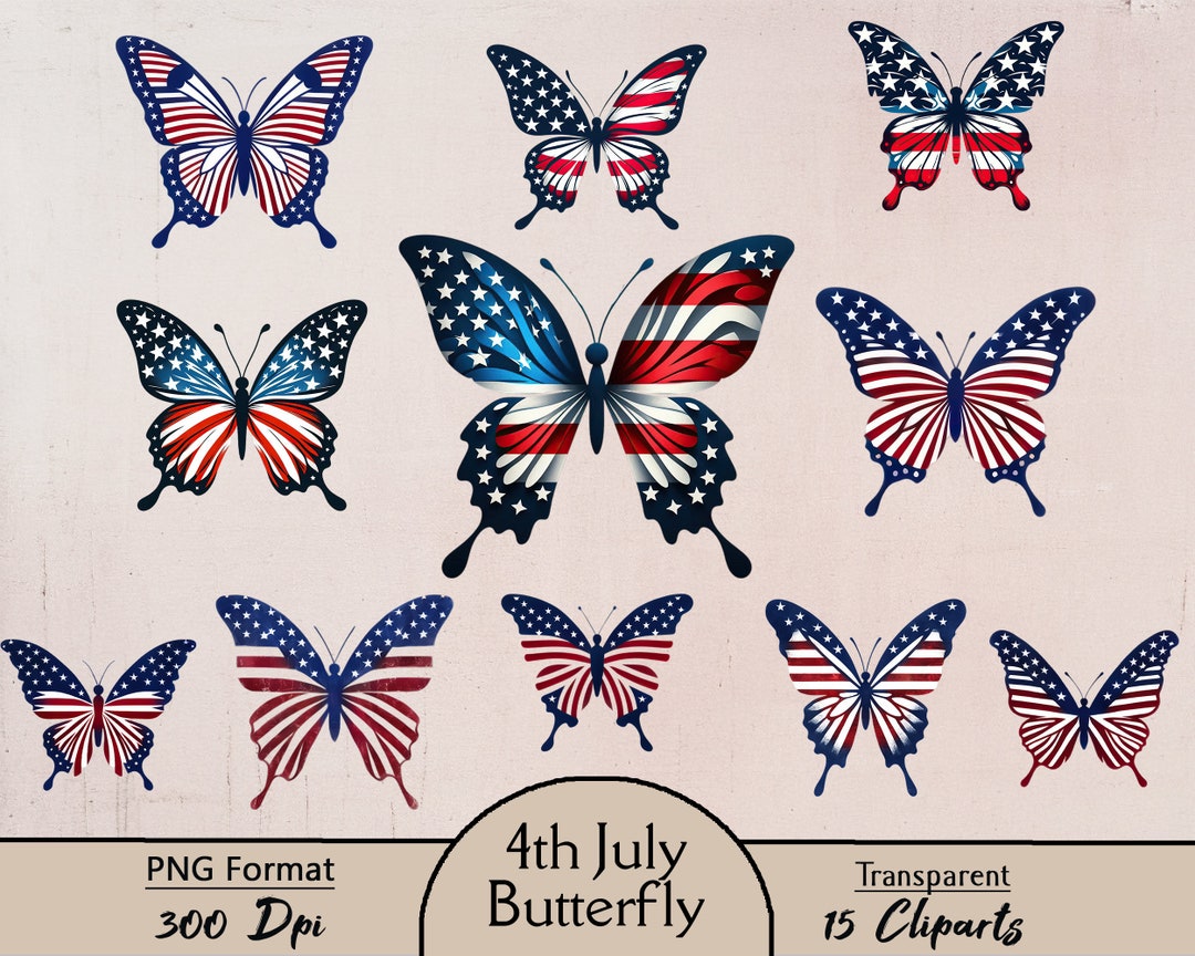 4th of July Butterfly, 15 PNG Cliparts, Patriotic, Clipart, Patriotic ...