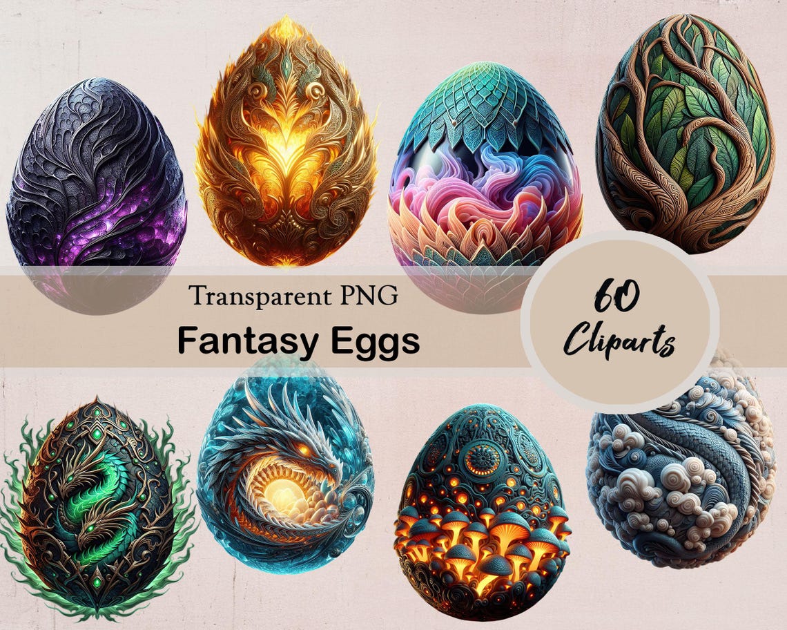Fantasy Egg, Dragon Egg, Magic Egg, 60 PNG Cliparts, Alien Egg, Fantasy ...