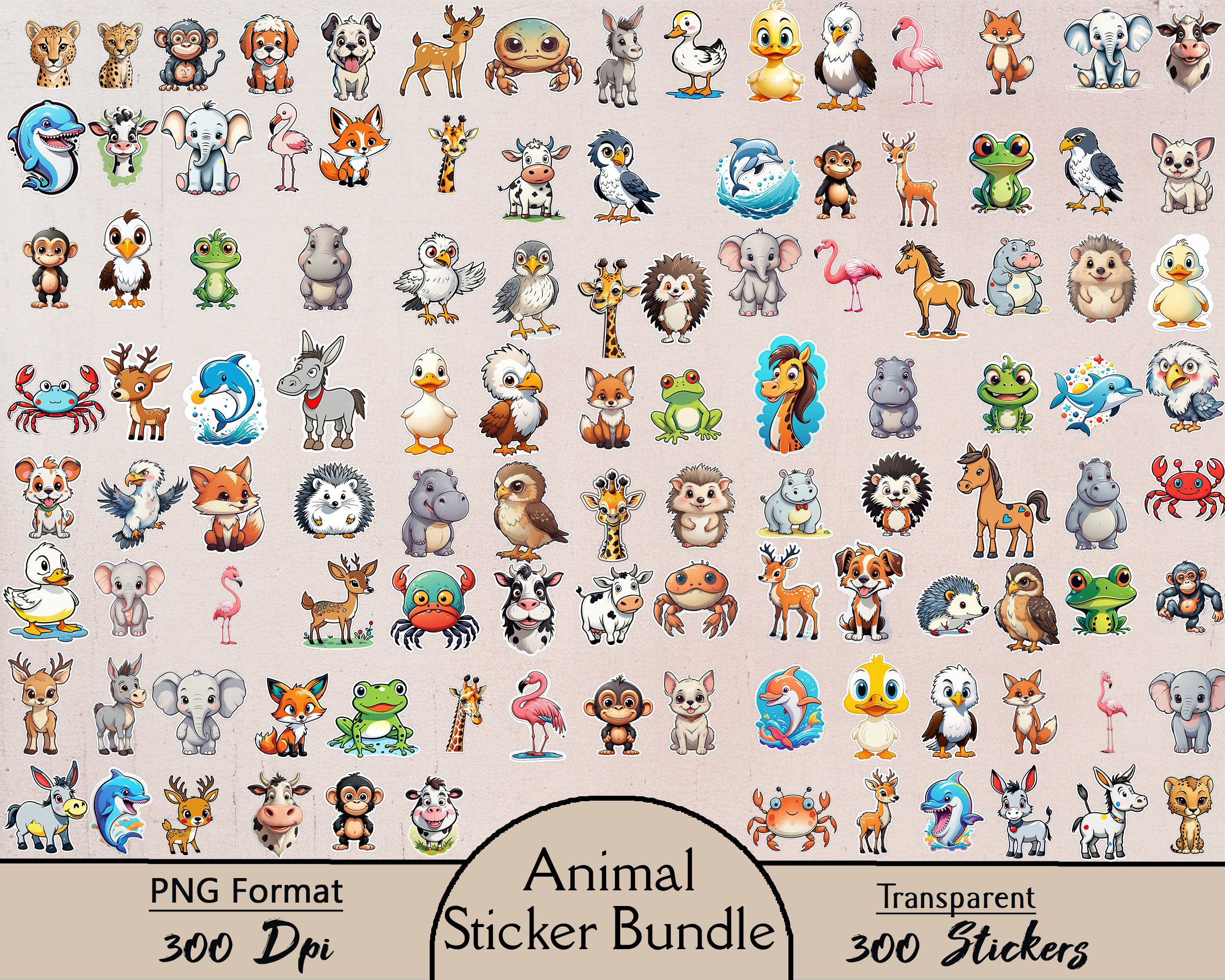 Animal Stickers, 300 PNG Cliparts, Transparent, Mega Bundle, Bundle ...