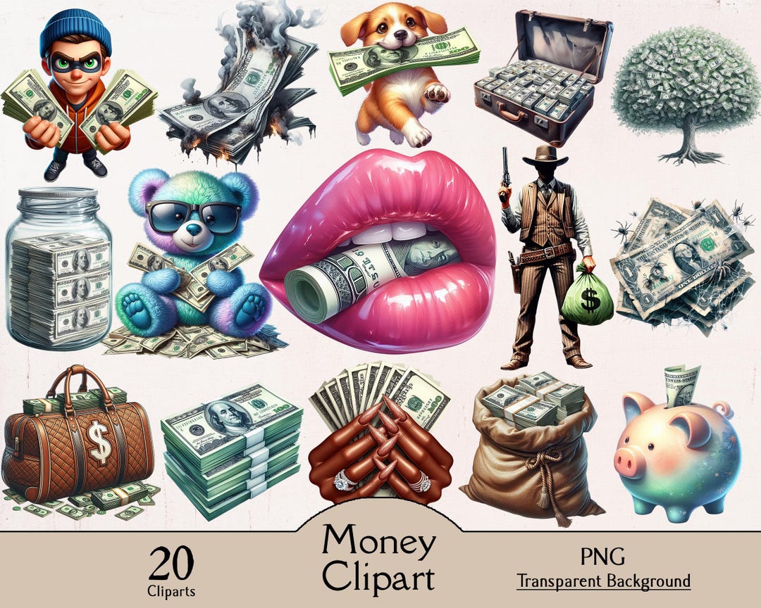 Watercolor Money Clipart Illustration, Bag With Money, Cash and Riches ...