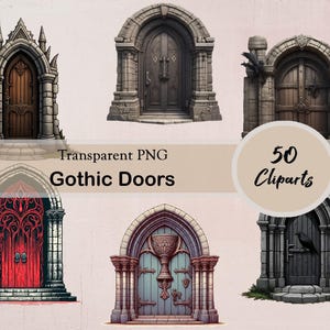 Gothic Doors, 50 PNG Cliparts, Fantasy Wooden Doors, Dungeon Entrance ...