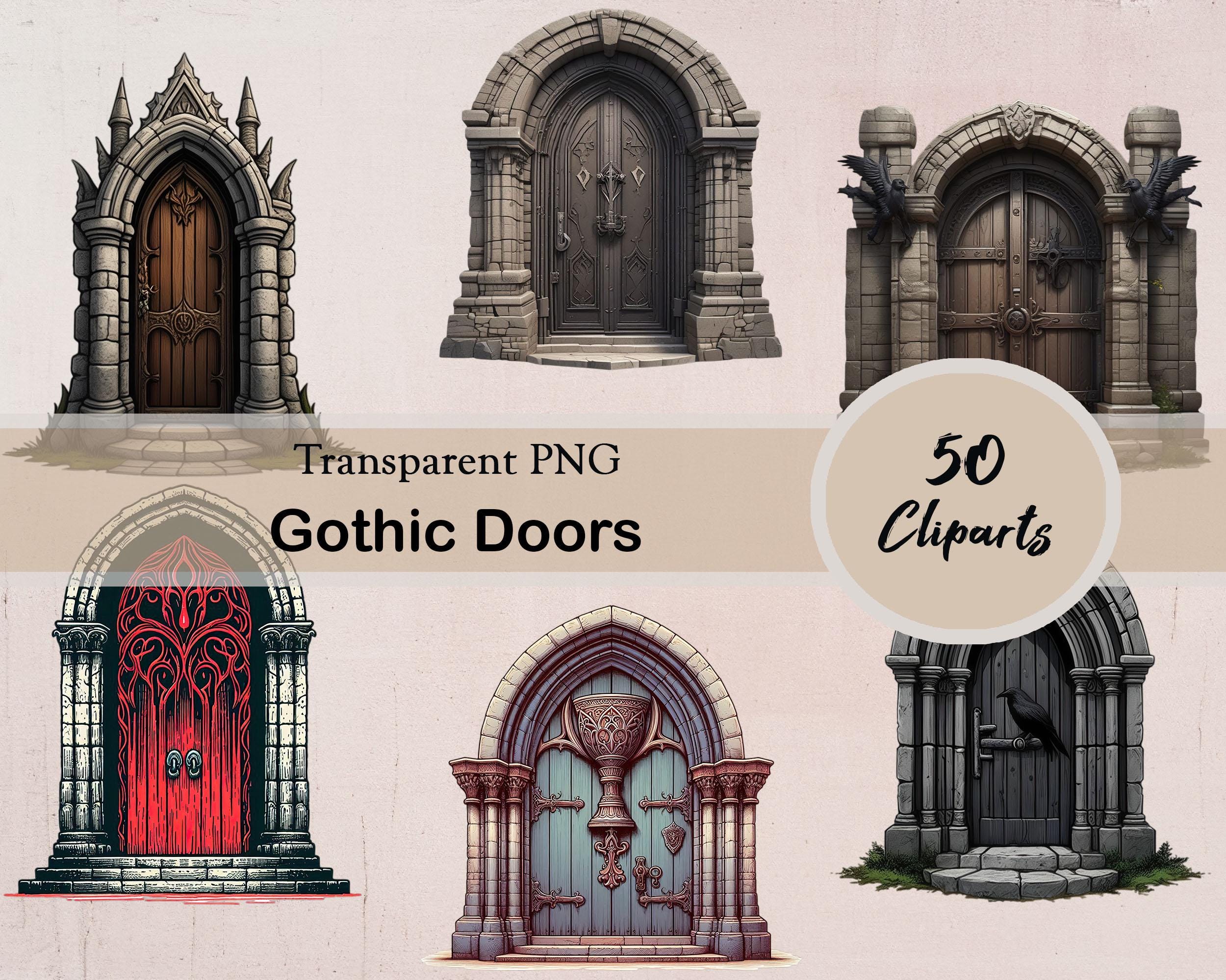 Gothic Doors, 50 PNG Cliparts, Fantasy Wooden Doors, Dungeon Entrance ...