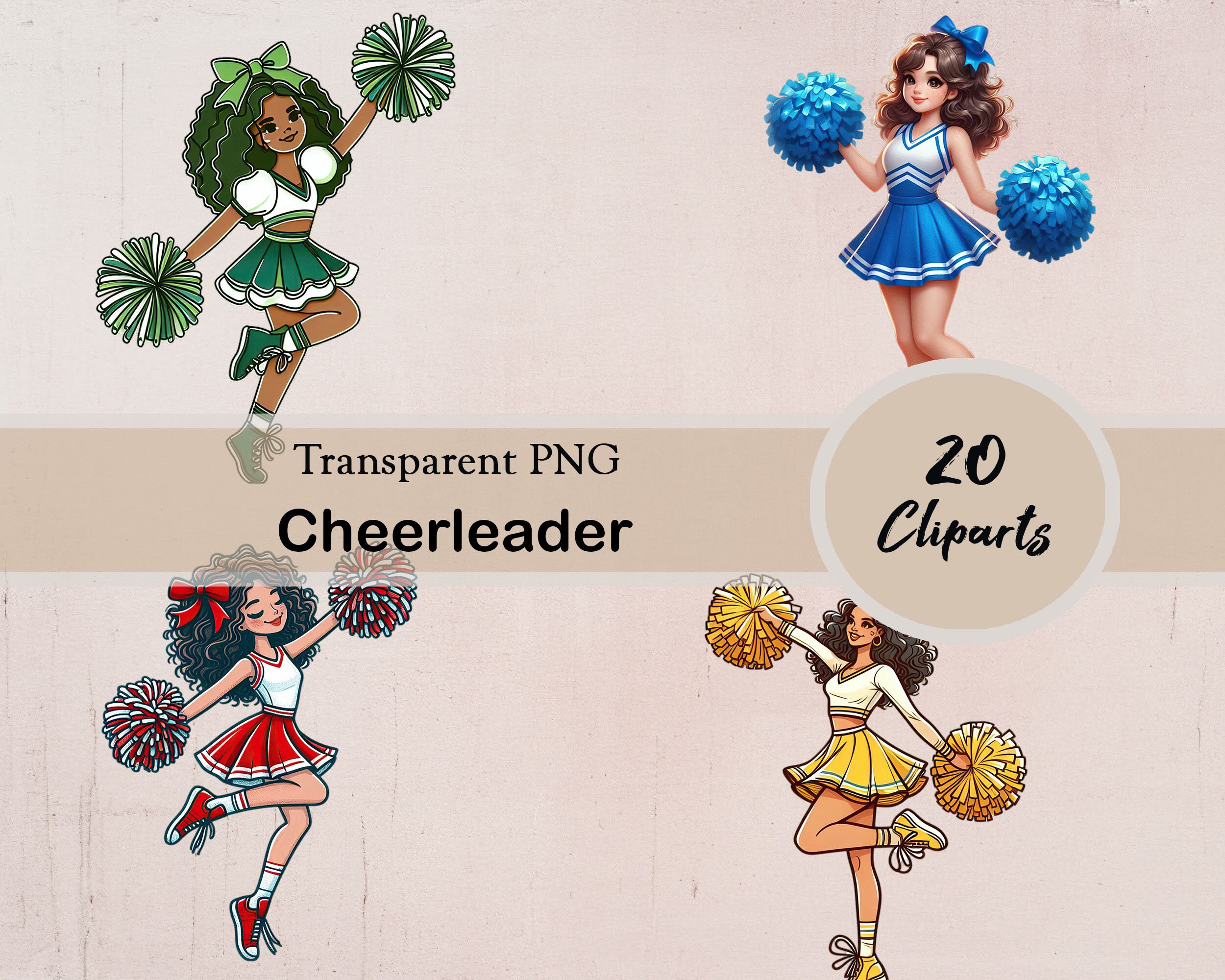 Cheerleader, 20 PNG Cliparts, Cheerleader Design, Sublimation,clipart ...