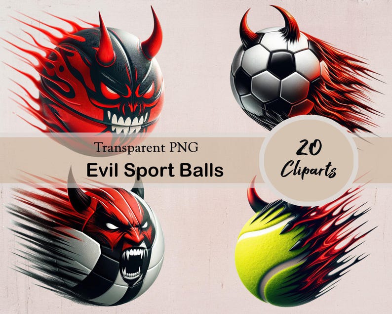Evil Sport Balls, 20 PNG Cliparts, Devil Balls, Demon Balls, Dynamic ...
