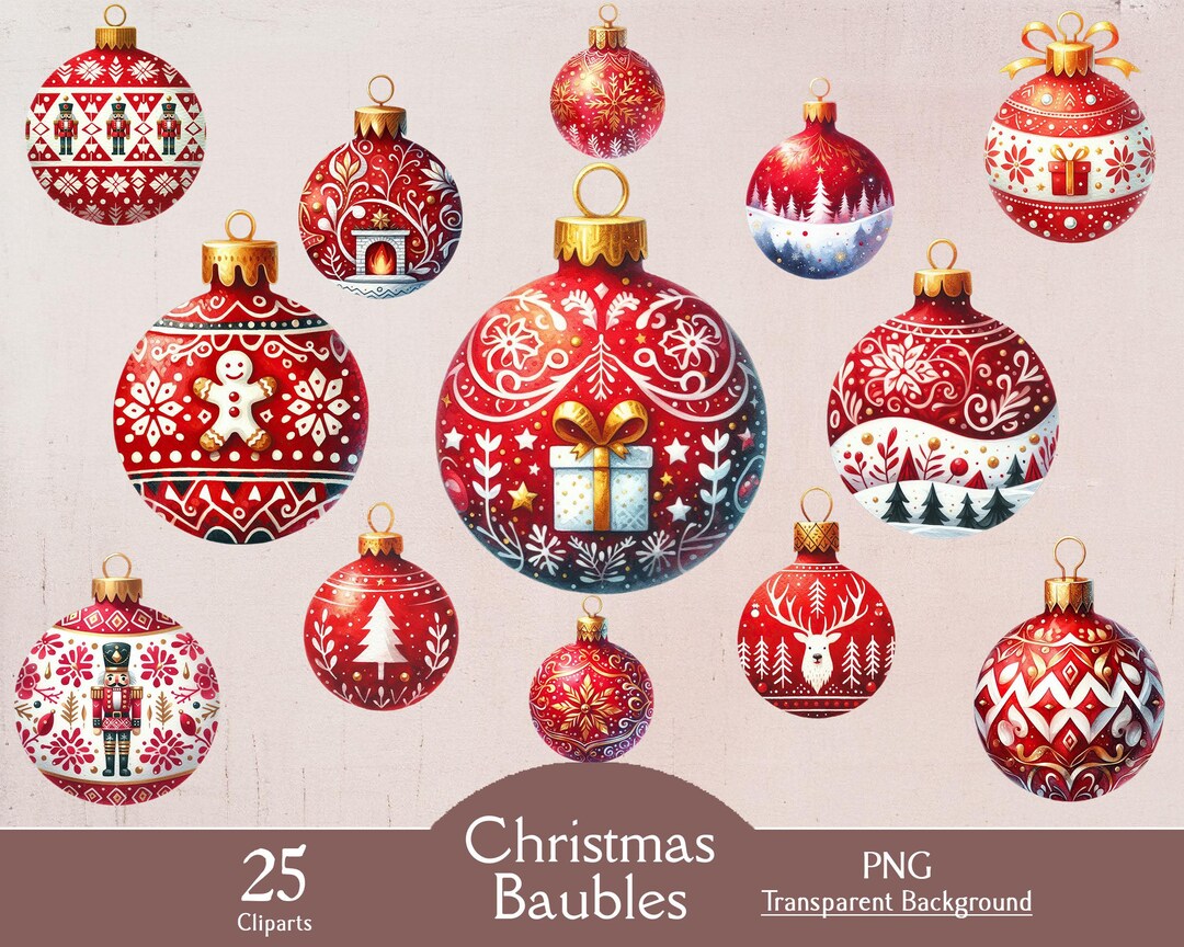 Christmas Baubles, 25 PNG Cliparts, Bauble, Clipart, Christmas, Digital ...