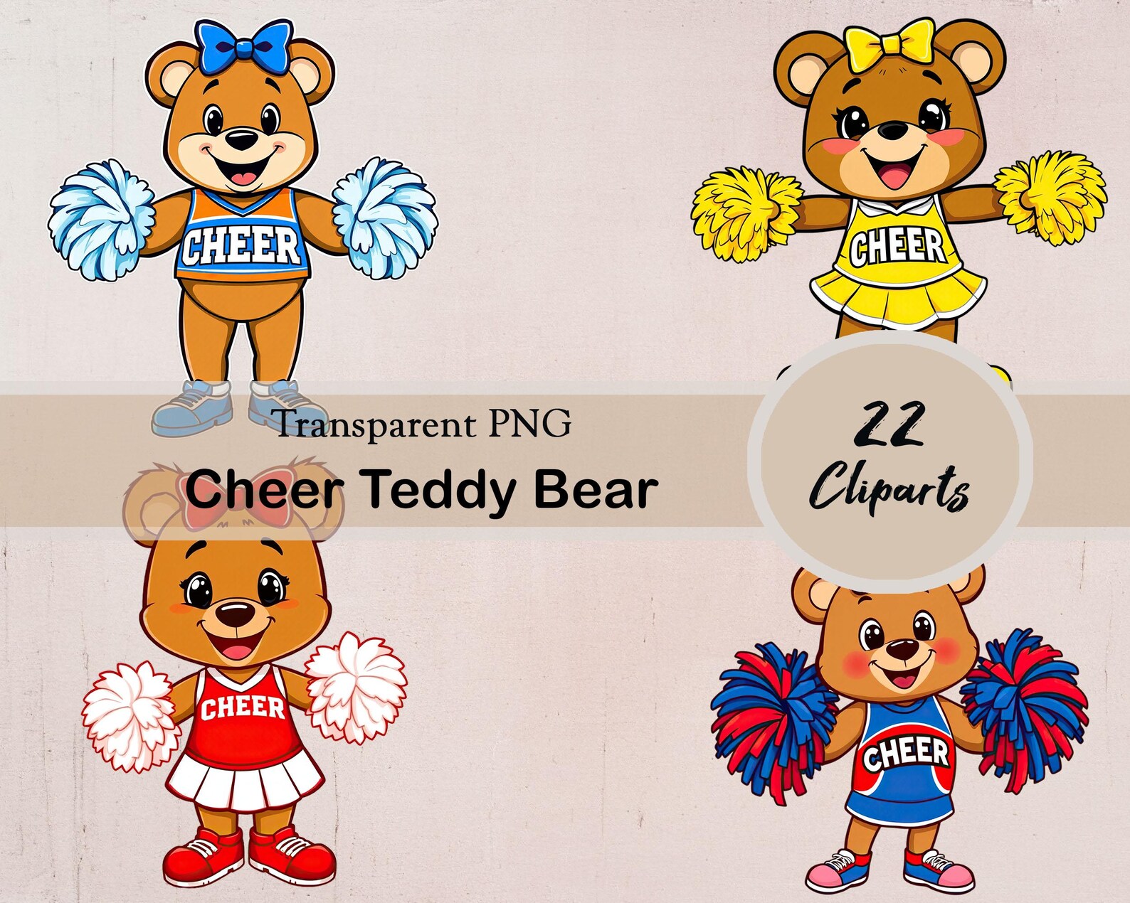 Cheerleader Teddy Bear, 22 PNG Cliparts, Cartoon Teddy Ear, Cheer ...