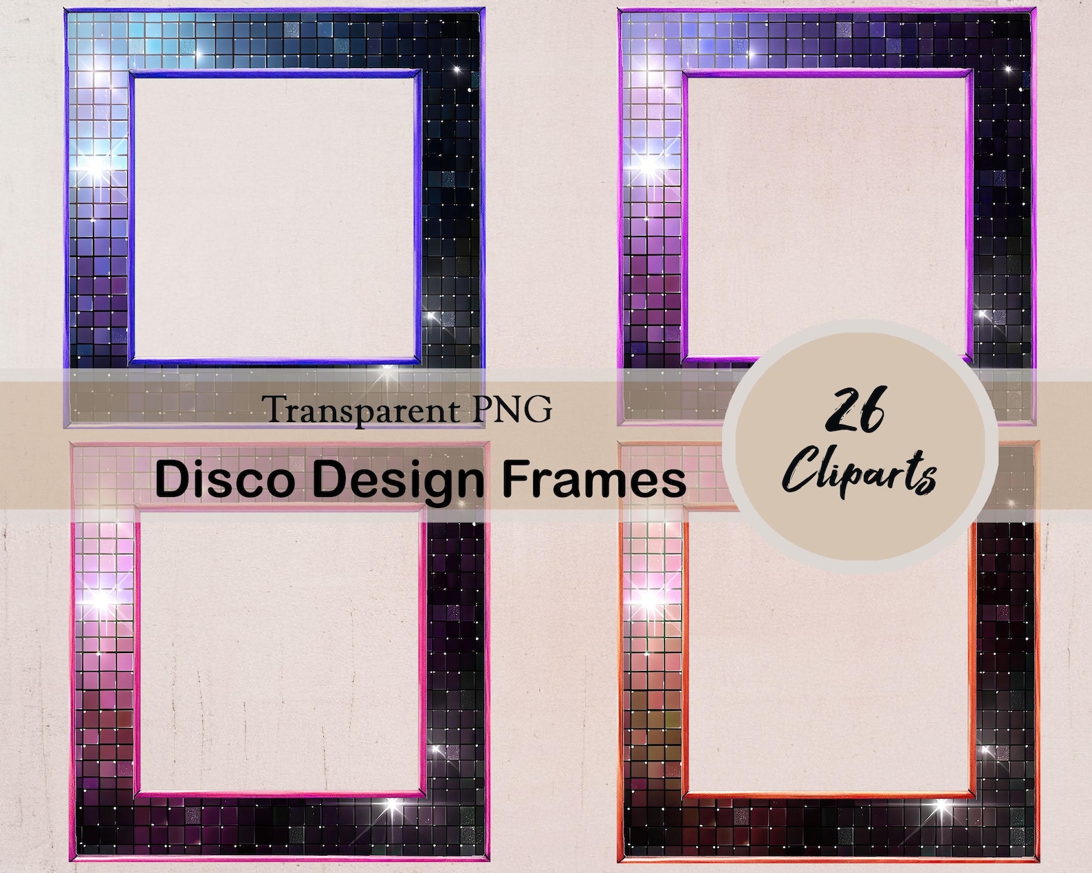 Disco Frames, 26 PNG Cliparts, Overlay, Disco Ball, Disco Mirror ...
