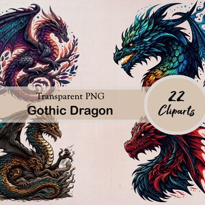 Gothic Dragons, 22 PNG Cliparts, Dark Fantasy, Dragon Clipart, Digital ...