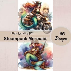 Steampunk Mermaid, 30 JPG Images, Mermaid Clipart, Printable ...