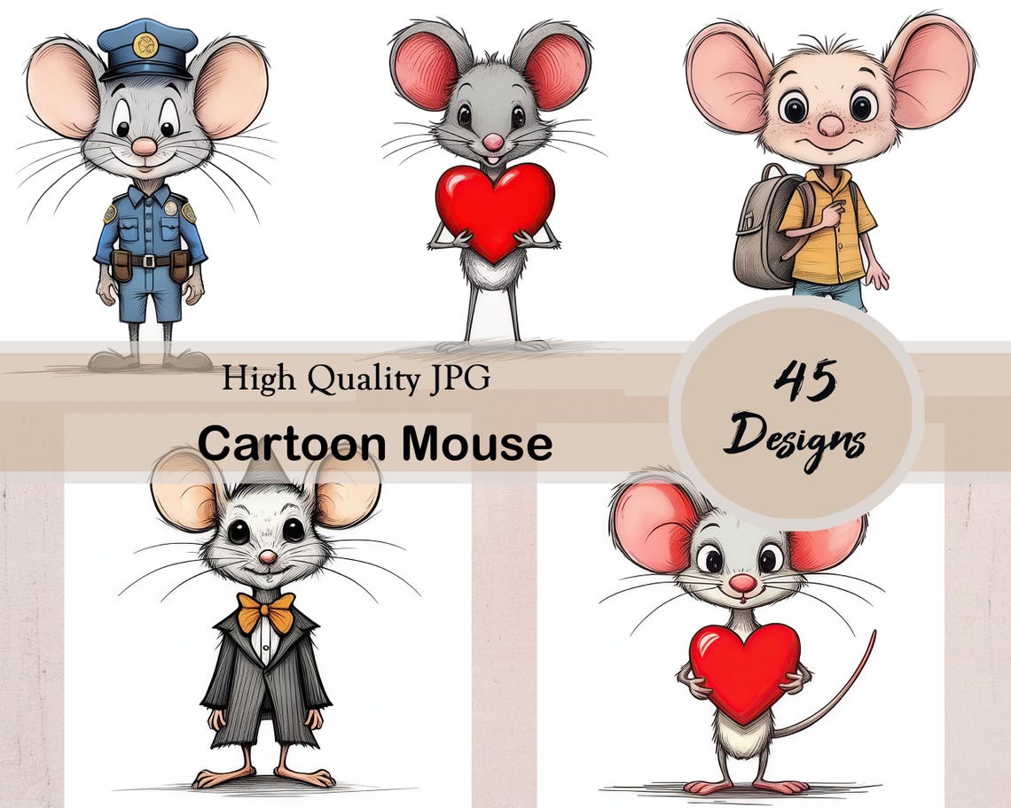 Cartoon Mouse, 45 JPG Images, Baby Room, Baby Shower, Crazy Mouse ...